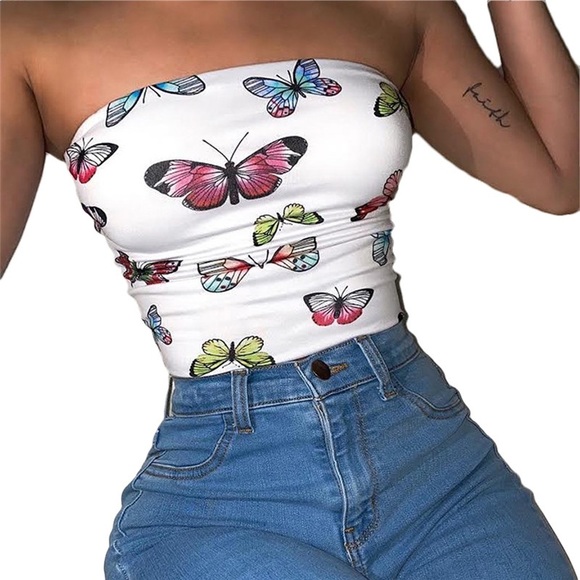 boutique | Tops | Nwt Trendy Butterfly Tube Crop Top | Poshmark
